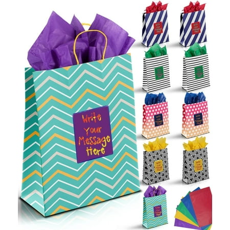 10 Large Gift Bags with Handles & Scratch Paper Panel for Customization ...
