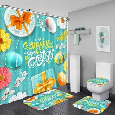 Easter Bathroom Set Easter Printed Shower Curtain Mats Set Waterproof ...