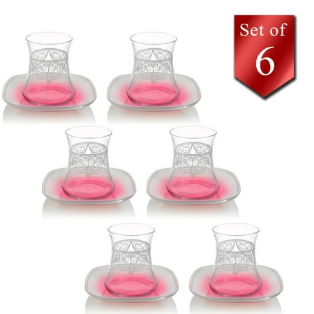 LAV Turkish Tea Glasses Set of 6, Traditional Glass Teacups and Plates ...
