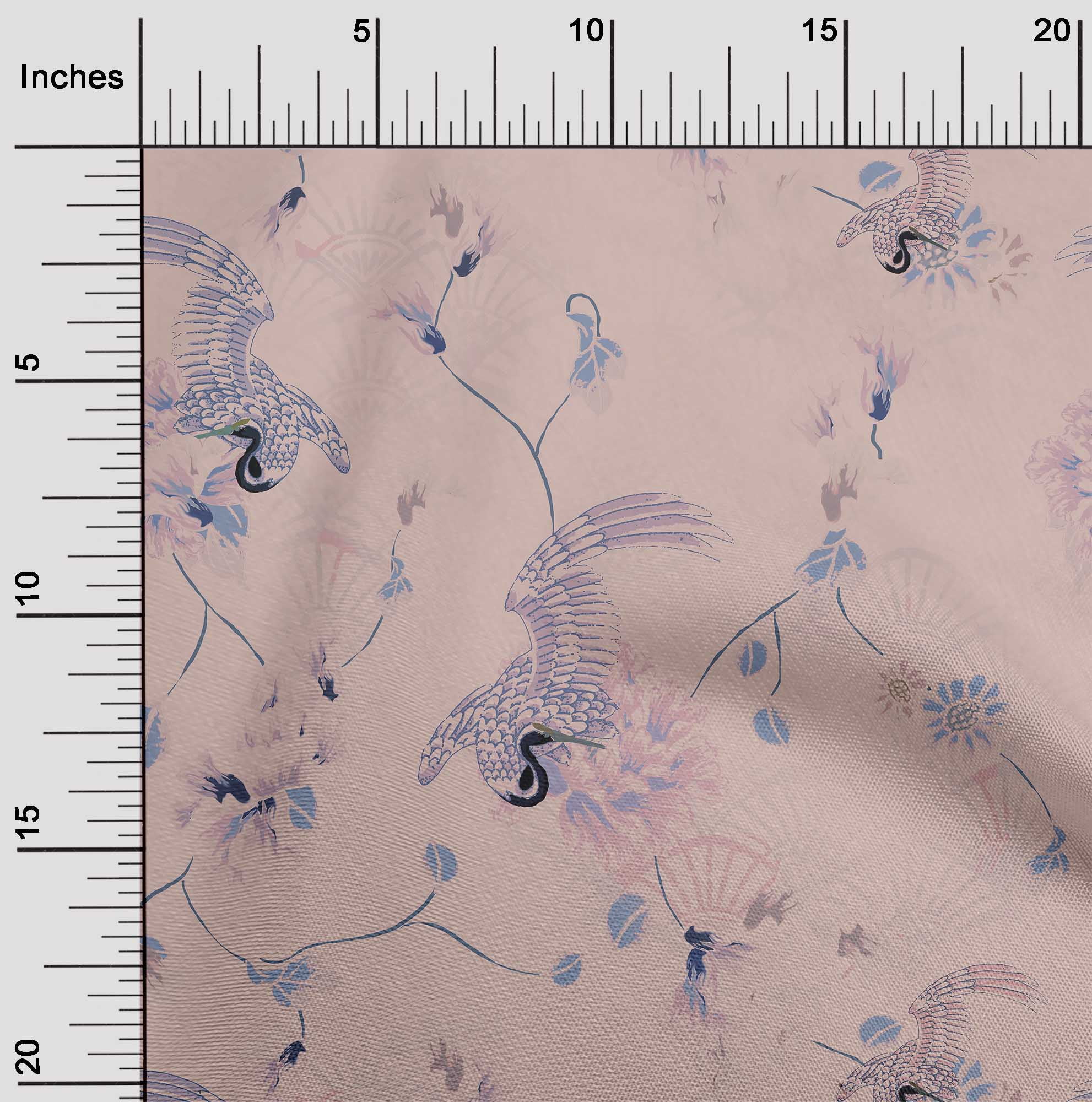 oneOone Cotton Poplin Peach Fabric Floral & Peacock Diy Clothing ...