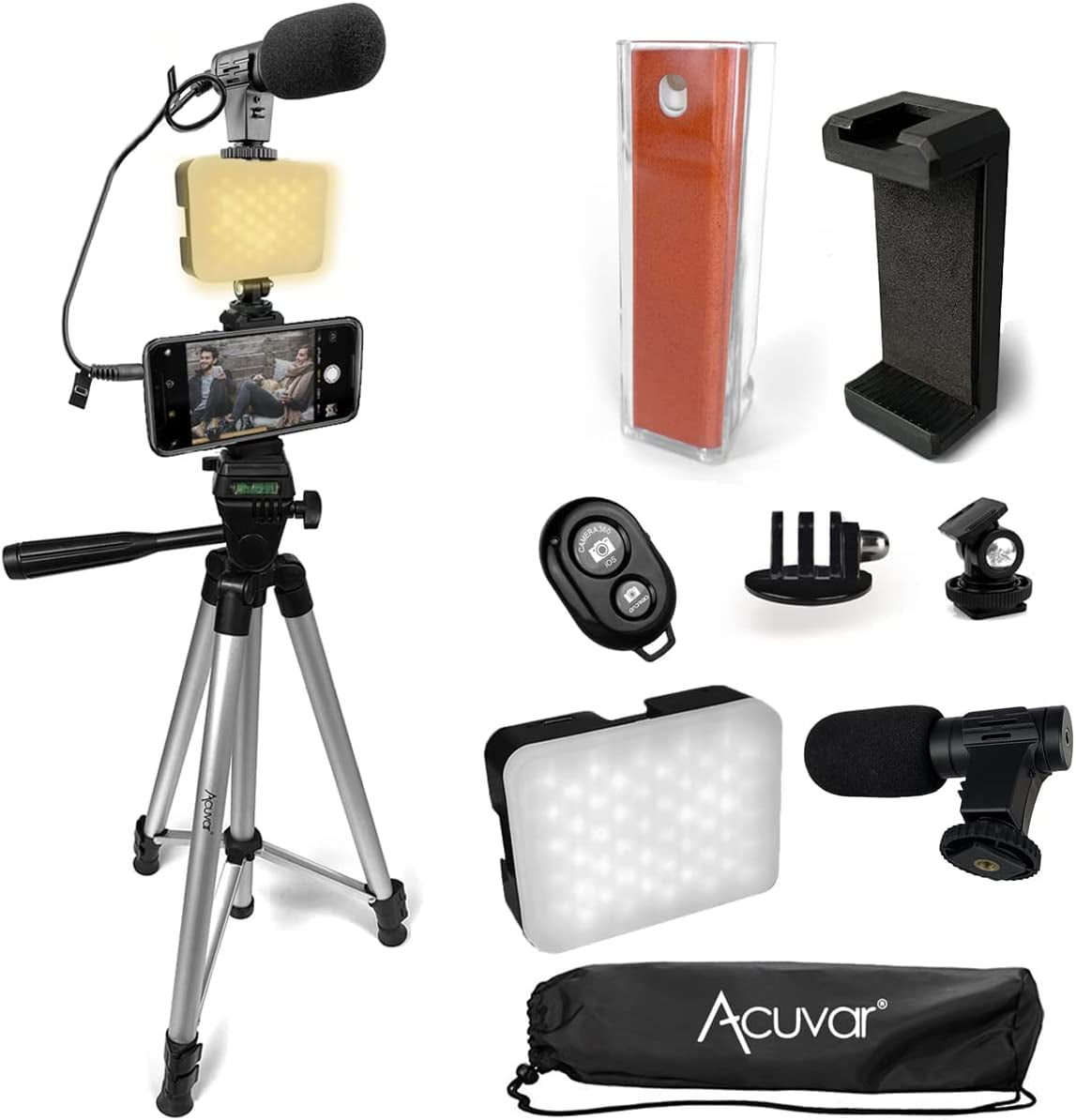 Acuvar Advanced Vlogging Kit for iPhone, Android & Cameras, 50" TRIPOD ...