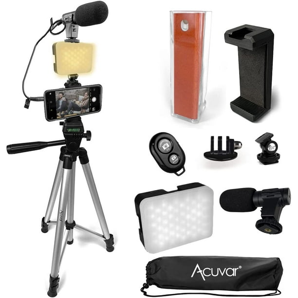 Acuvar Advanced Vlogging Kit for iPhone, Android & Cameras, 50" TRIPOD ...