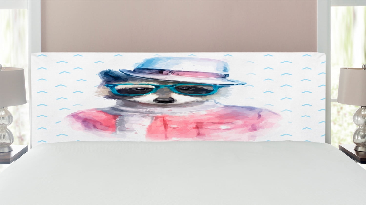 Funny Headboard, Retro Hipster Funky Raccoon with Sunglasses Hat ...