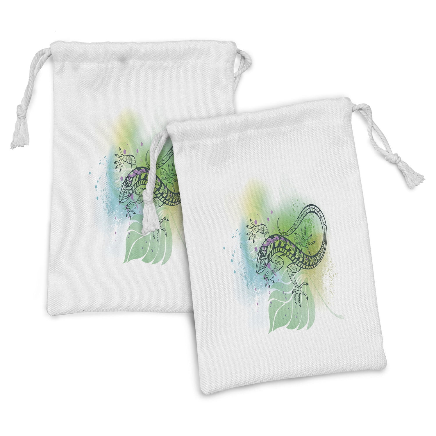 Salamander Fabric Pouch Set of 2, Dark Grey Outline of a Lizard on ...
