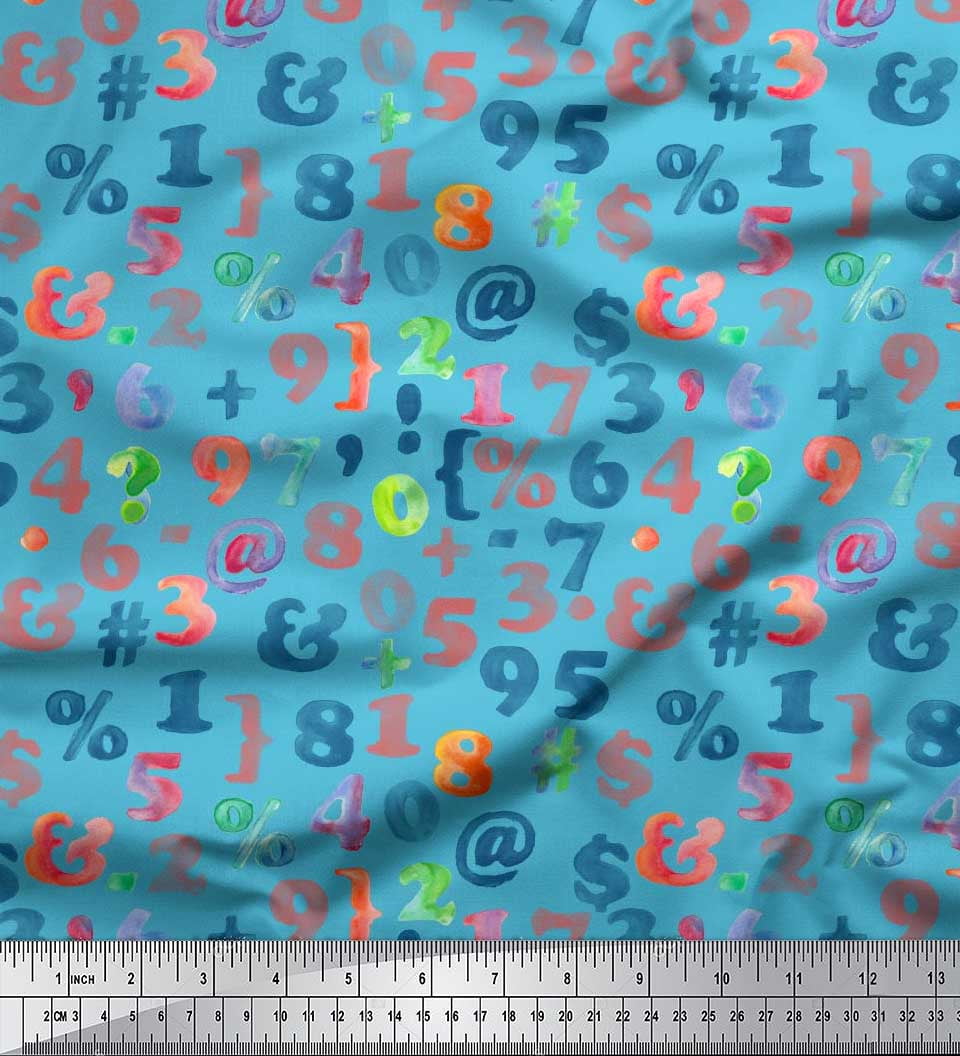 Soimoi Blue Japan Crepe Satin Fabric Mathematical Symbol Print Fabric ...