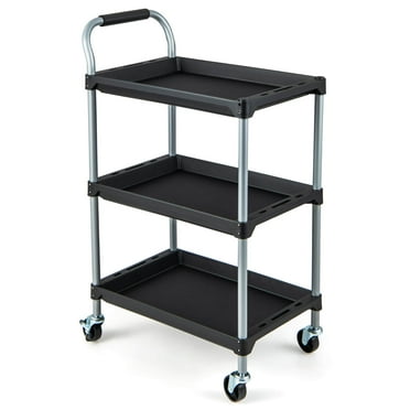 Costway Portable 3-Shelf Rolling Utility Cart, Foldable Large Heavy ...