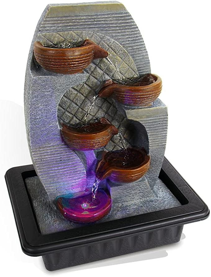 SereneLife 4Tier Desktop Electric Water Fountain Decor W/ LED Tabletop ...