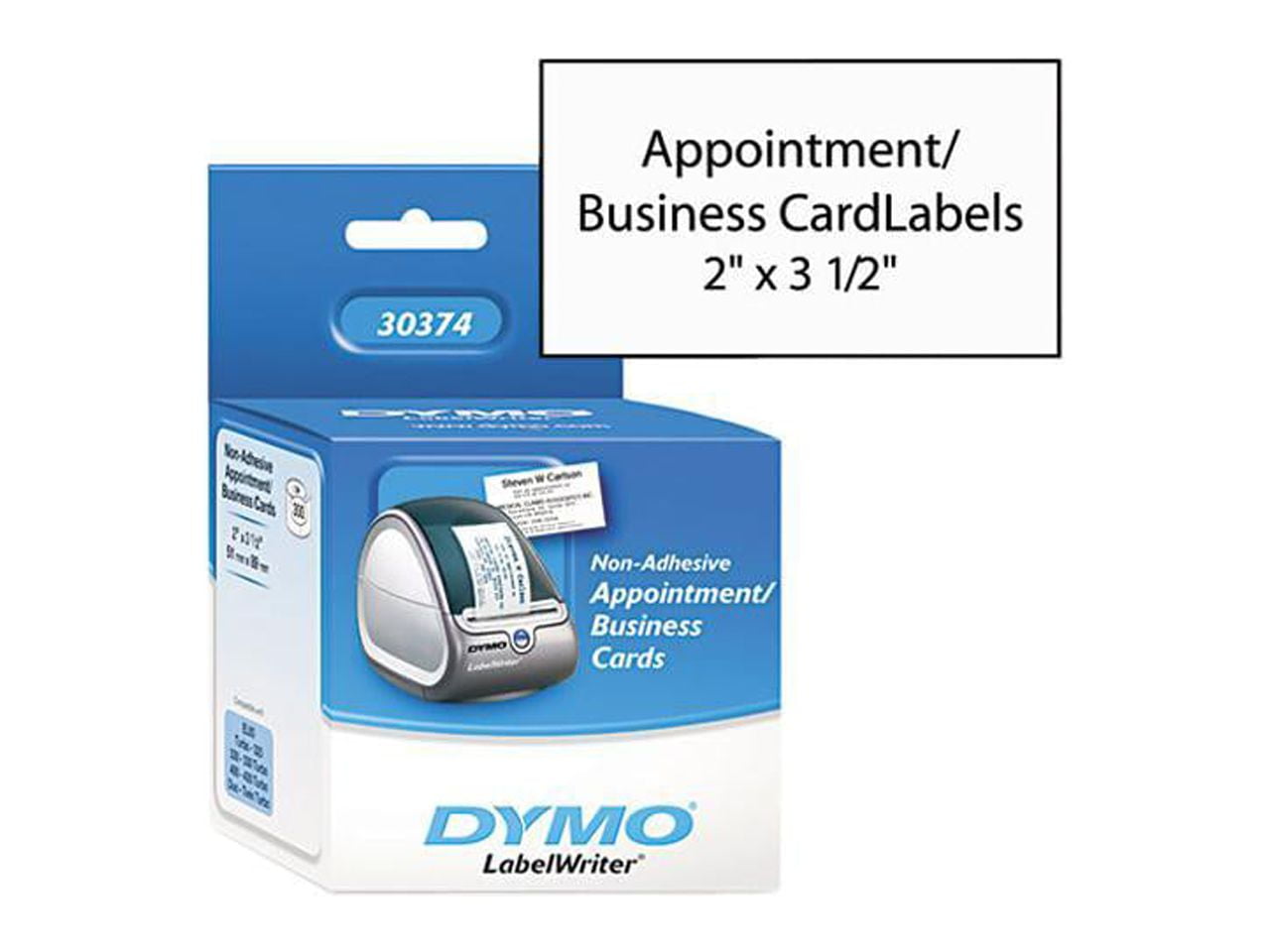 Dymo 30374 Business Card A8 - 2" x 3.50" - 300 / Roll - White - Walmart.com
