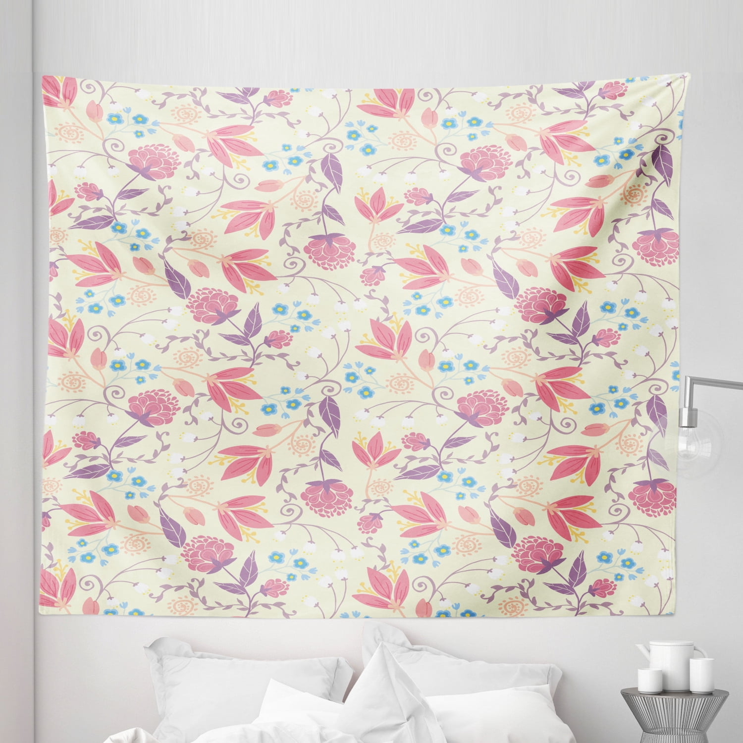 Pastel Tapestry, Fresh Spring Field Gardening Plants Flowers Retro ...