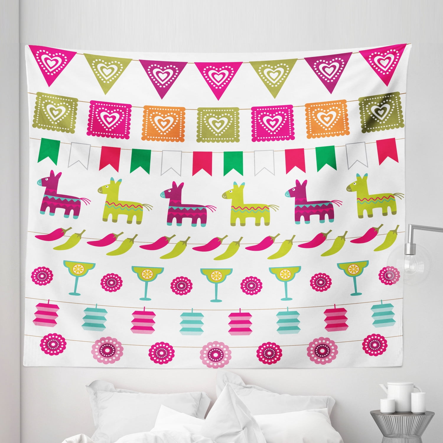 Fiesta Tapestry, Latin American Motifs Flags Chili Peppers Cocktails ...