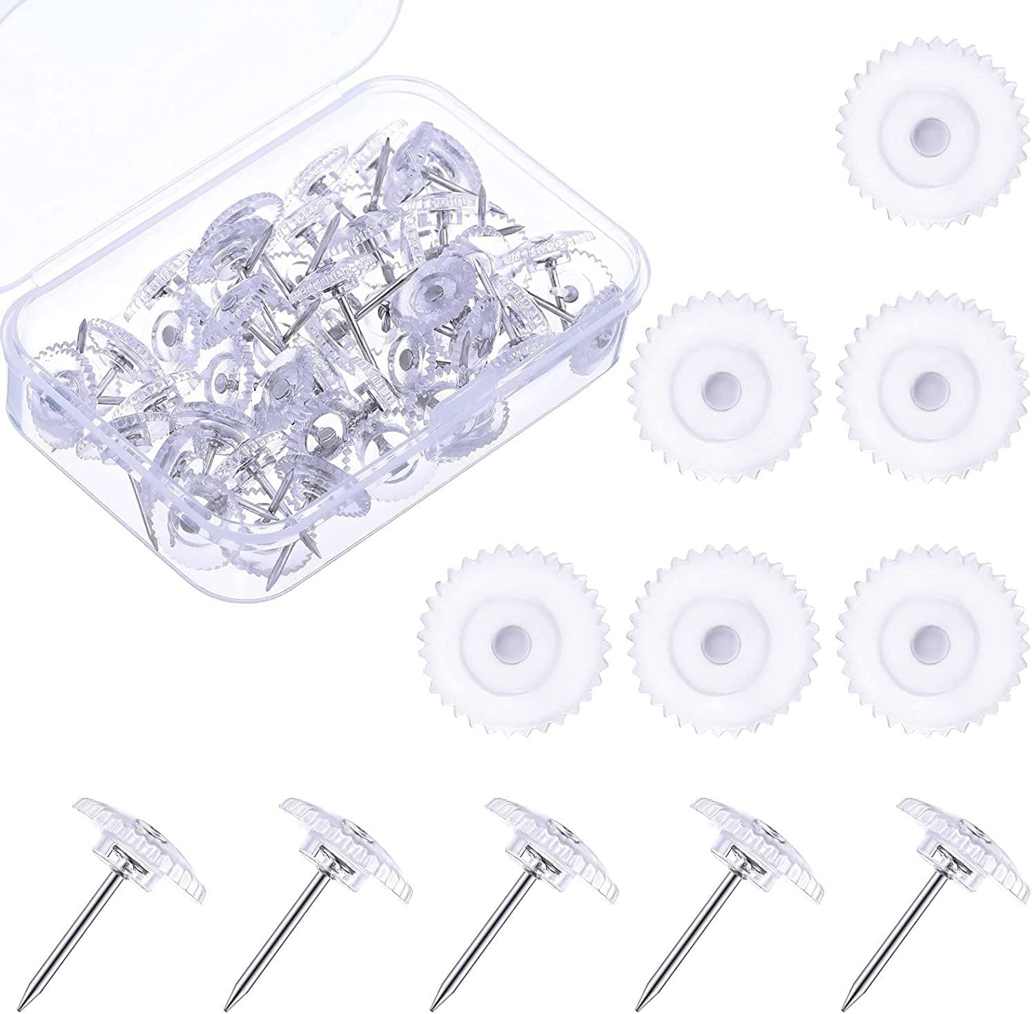 50 Transparent pushpins, Plastic Gear pushpins with Steel tip Thumb ...