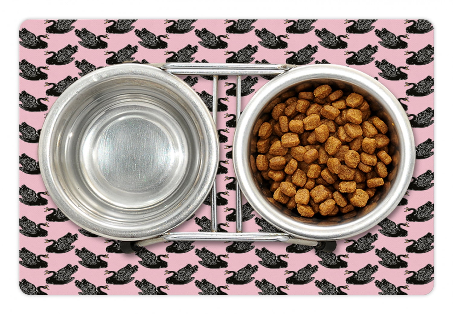 Swan Pet Mat for Food and Water, Vintage Pin up Pattern with Black Swan ...