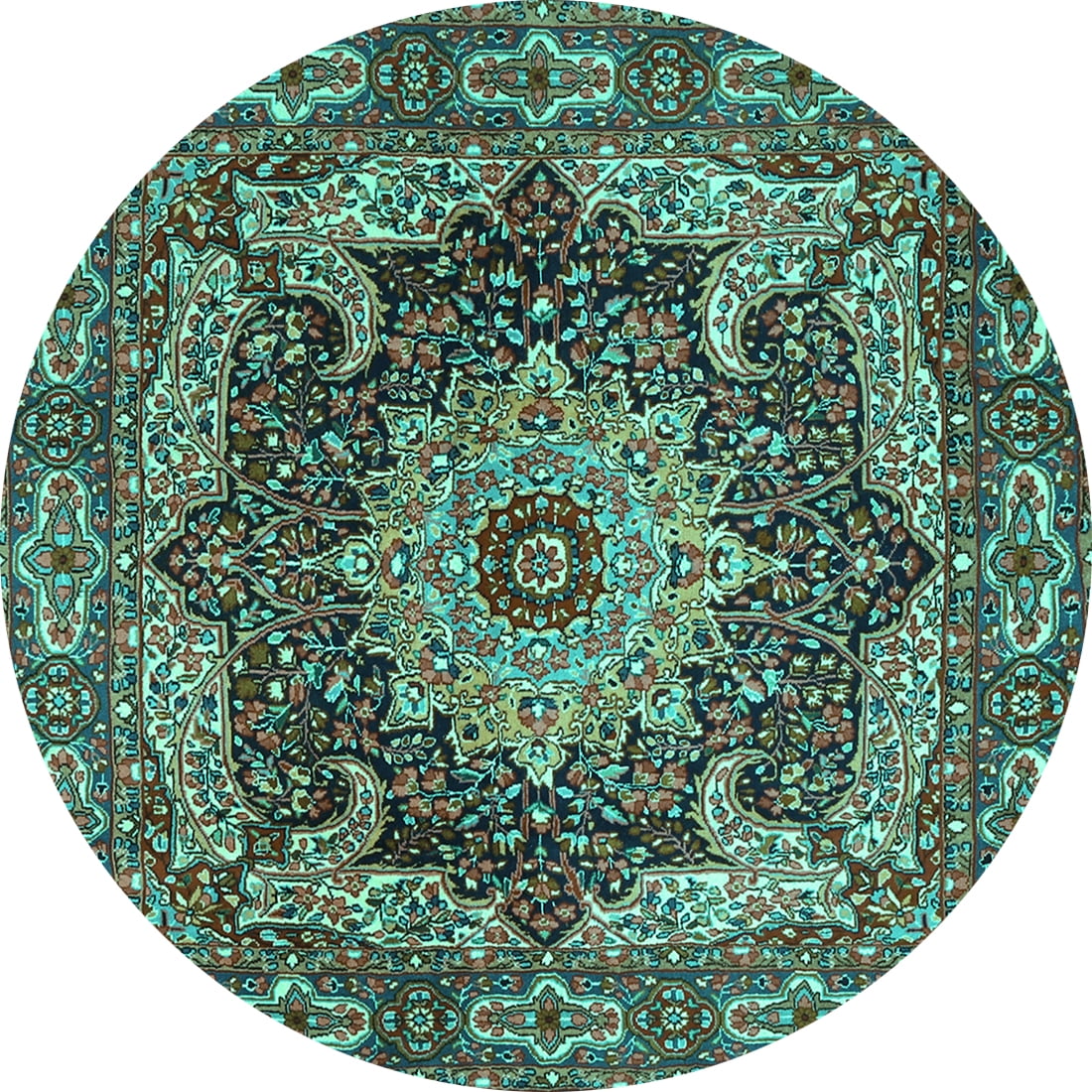 Ahgly Company Machine Washable Indoor Round Persian Turquoise Blue ...