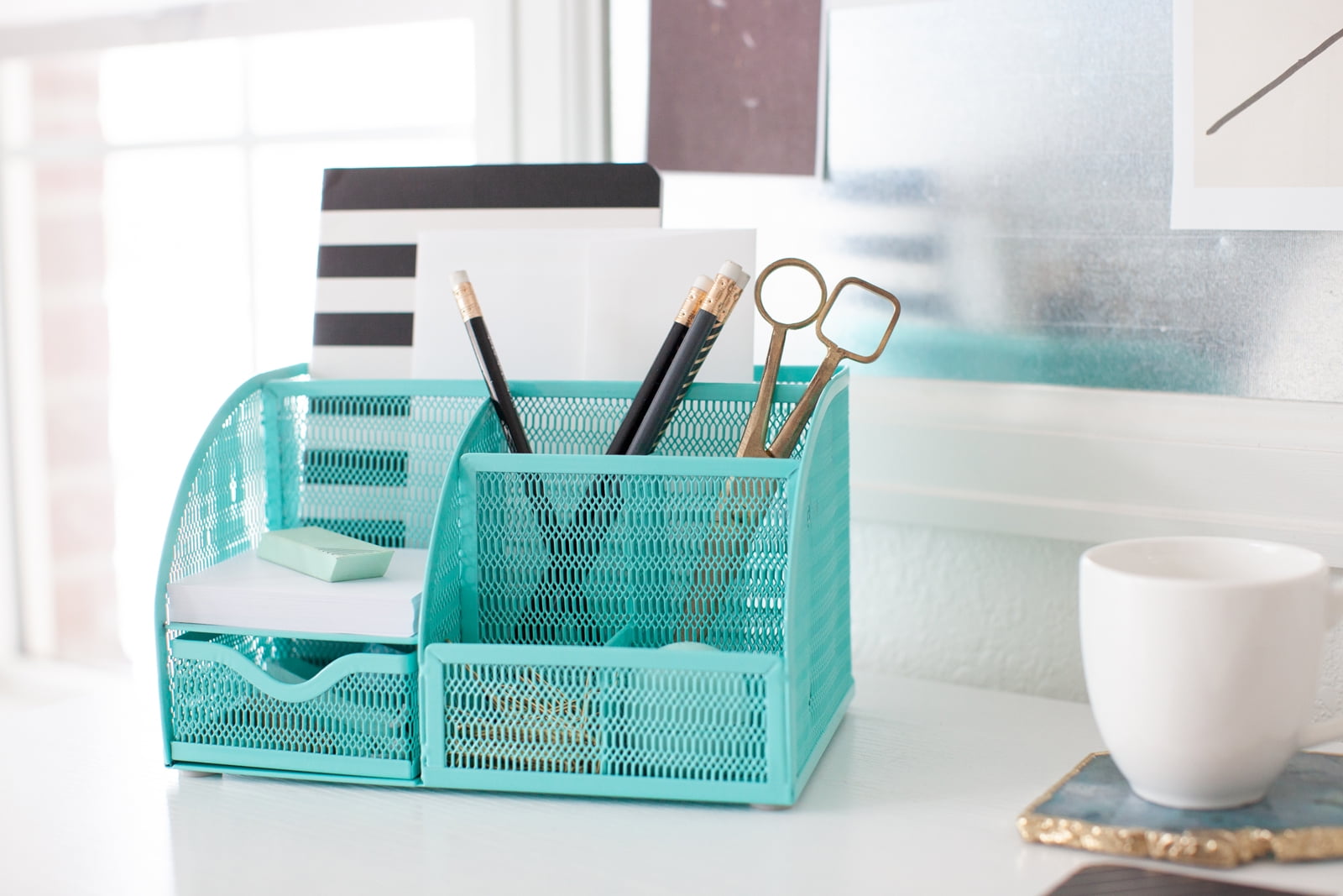 Blu Monaco Unique Metal Aqua Desk Organizer with Drawer - Walmart.com