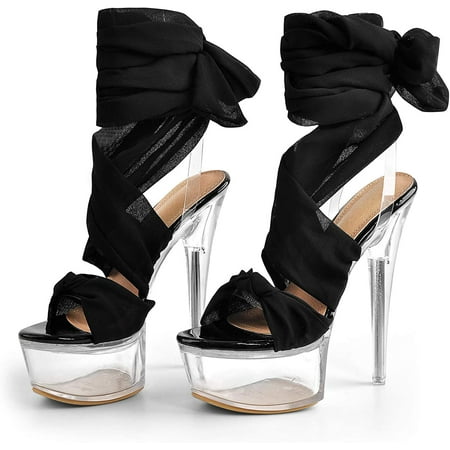 Platform Clear Stiletto Heel Lace Up High Heel Sandals | Walmart Canada