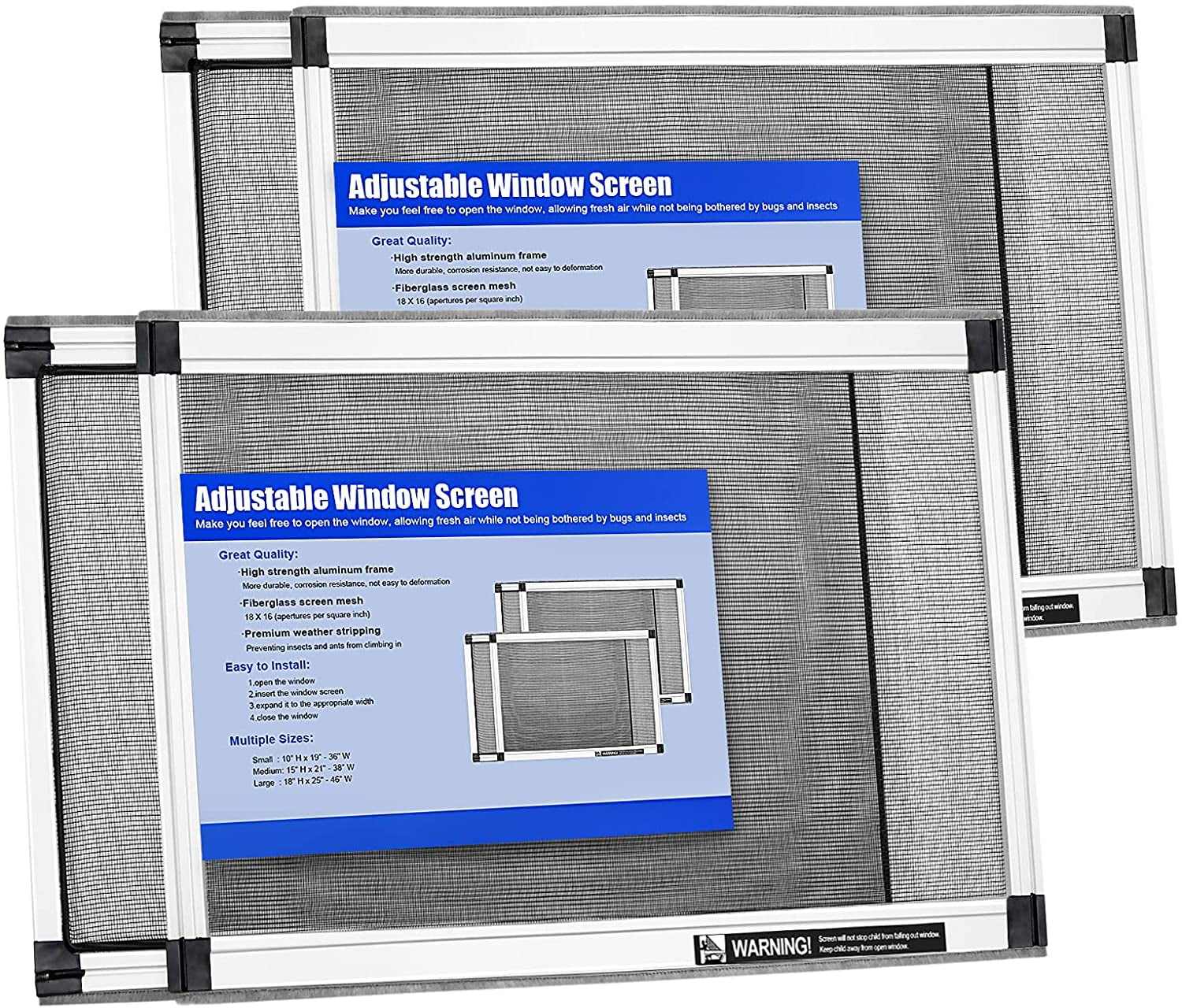 2 Pack Expandable Window Screen - Adjustable Window Screen ...