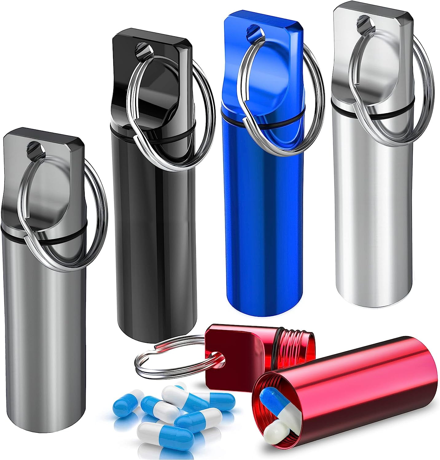 Keychain Pill Holder (Pack of 5), Aluminum Alloy Waterproof Portable ...