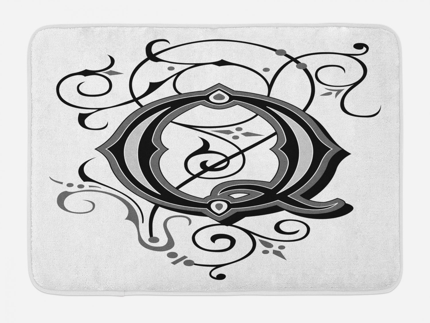 Letter Q Bath Mat, Flowers Flourishing Gothic Q Words Writing Artistic ...