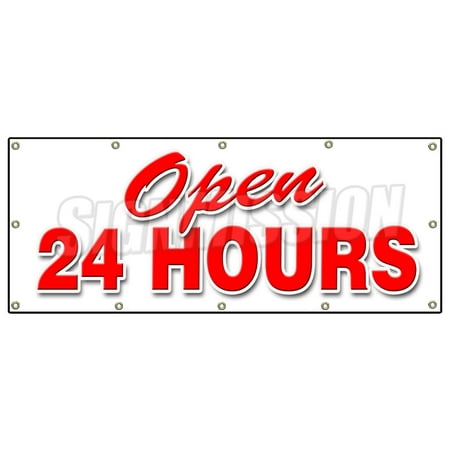 48"x120" Open 24 Hours Banner Sign Service Store Restaurant bar ...