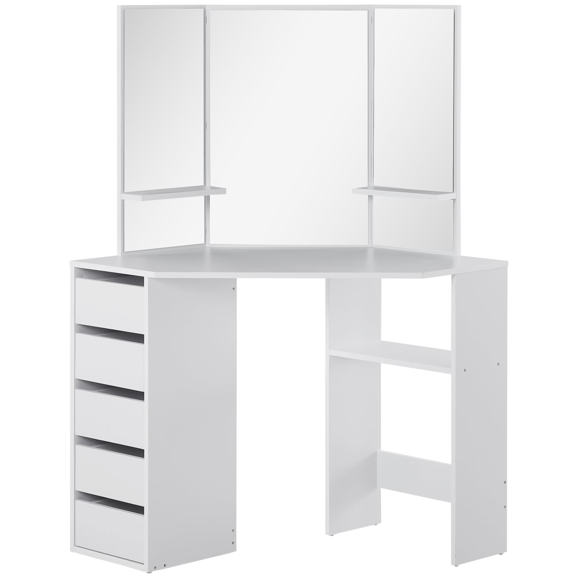 HOMCOM Coiffeuse d'Angle, Bureau de Maquillage avec Miroir 3 Pcs et 5 ...