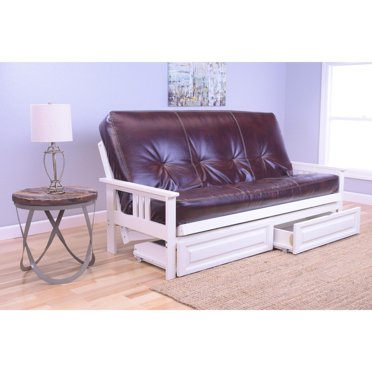 Monterey Antique White Futon Frame with Suede Gray Mattress & Storage ...