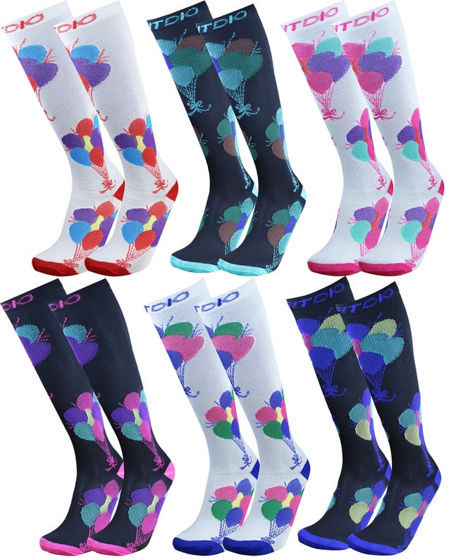 Graduated 15-20mmHG Knee High Multicolored Hot Air Balloon 6-Pair ...