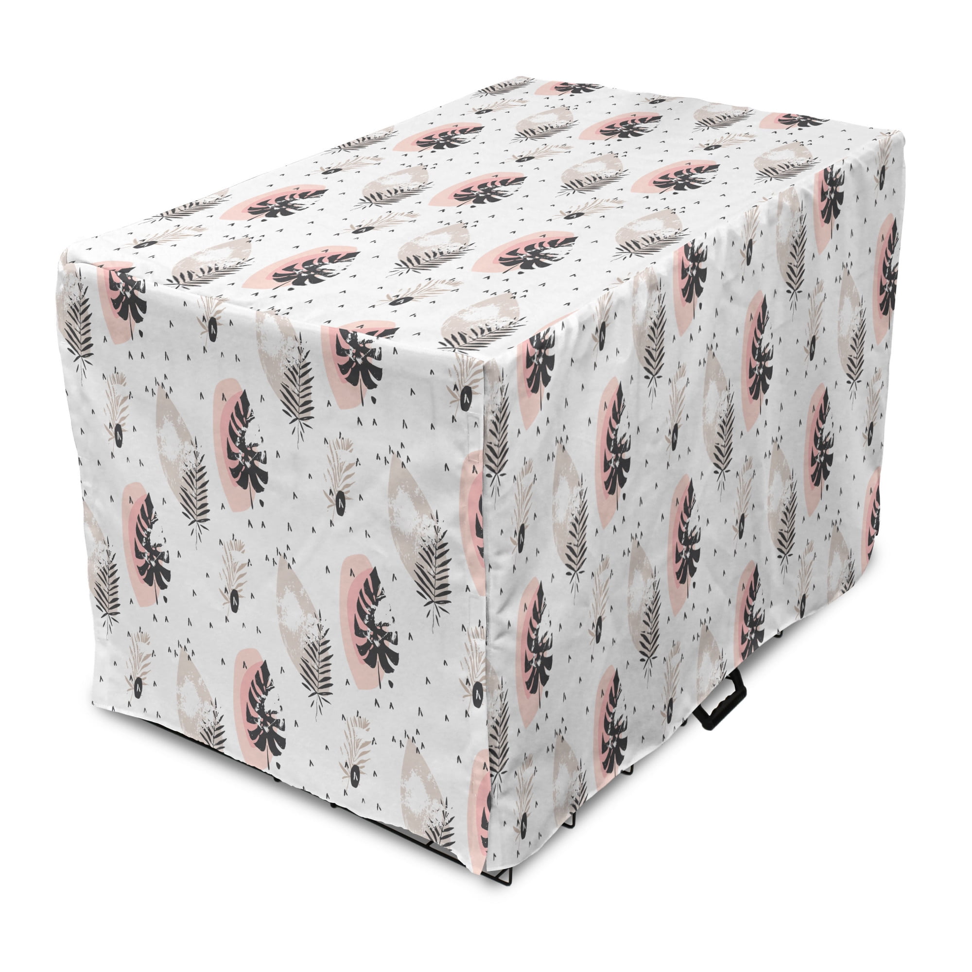 Boho Dog Crate Cover, Hand Drawn Tropical Leaves and Scandinavian ...