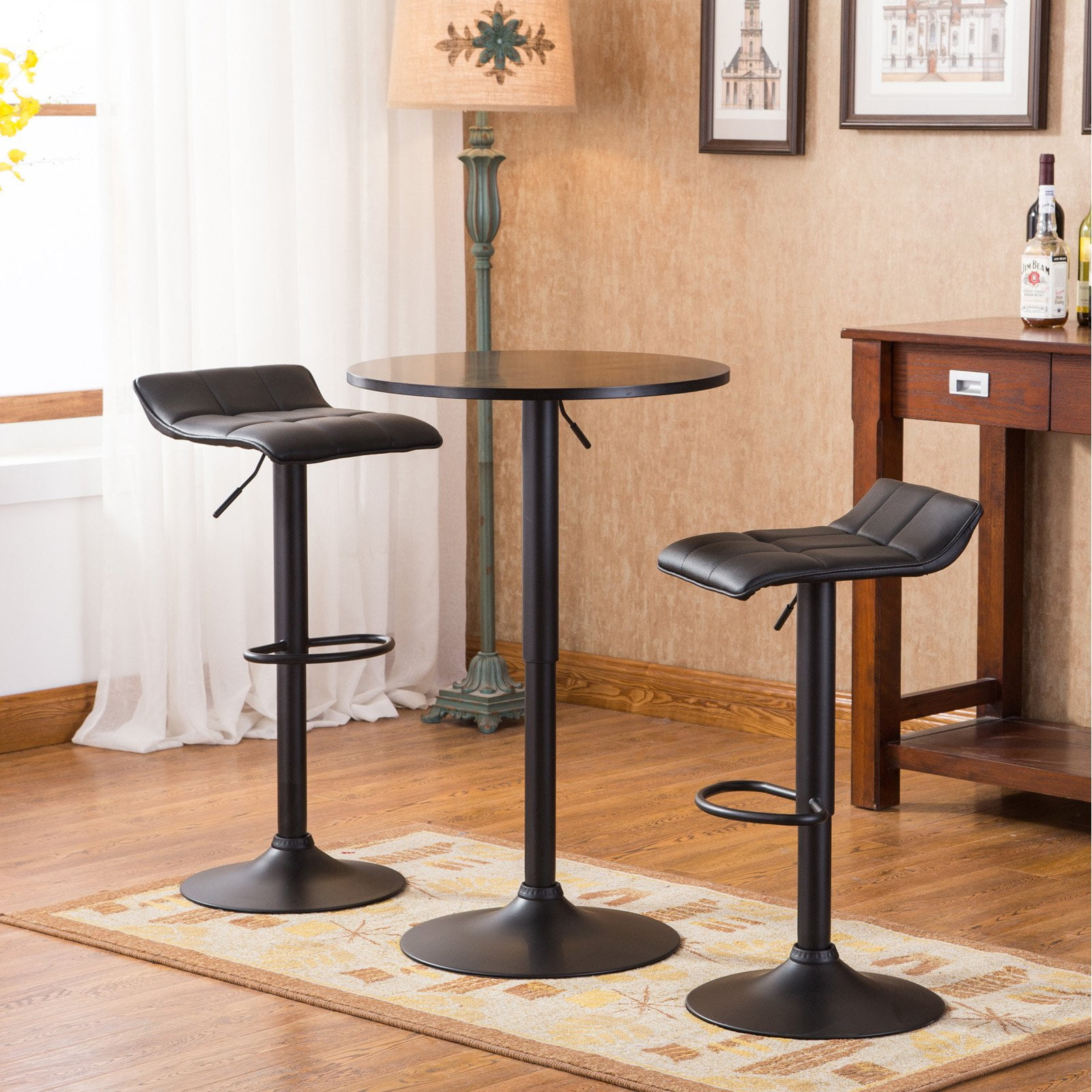 Roundhill Furniture Belham Black Round Top Adjustable Height Bar Table Roundhill Furniture Belham Black Round Top Adjustable Height Bar Table