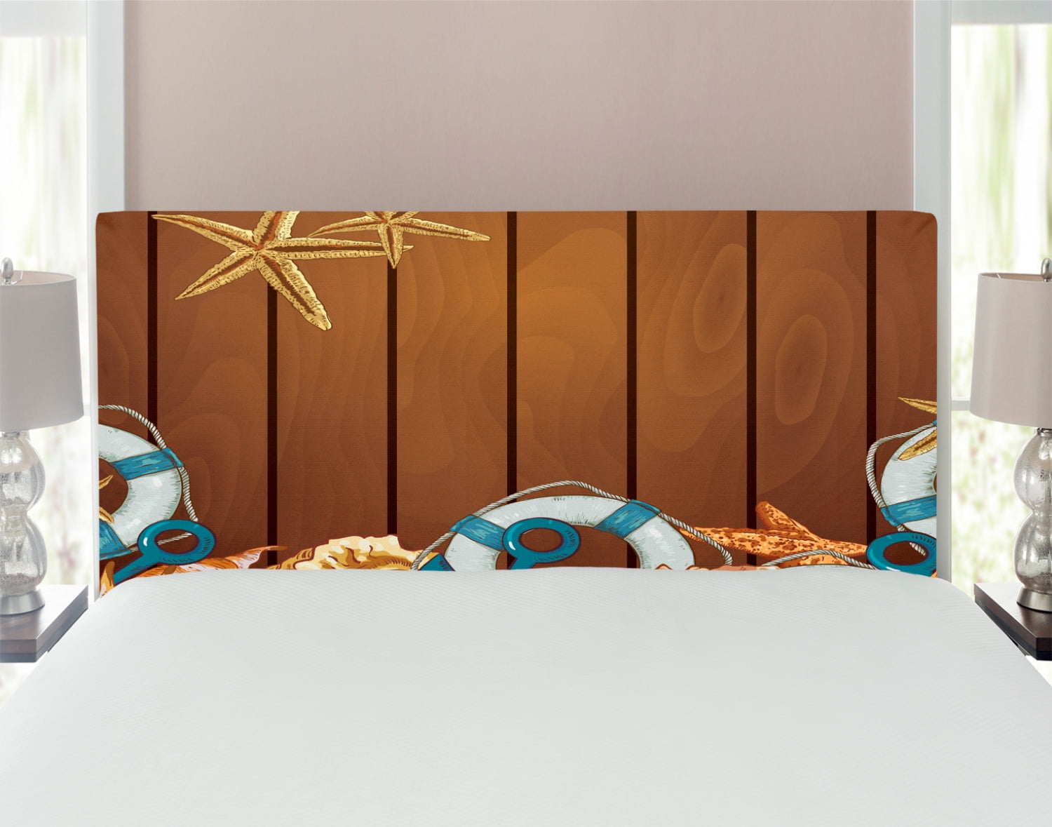 Seashells Headboard, Seashells Anchors Starfish on Wooden Backdrop ...