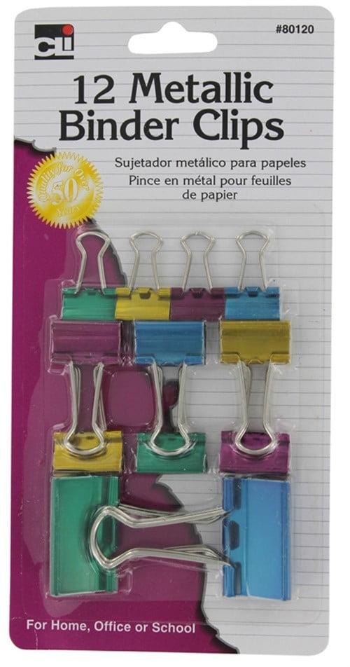 Charles Leonard Binder Clips, Metallic, Assorted Colors and Sizes, 12 ...