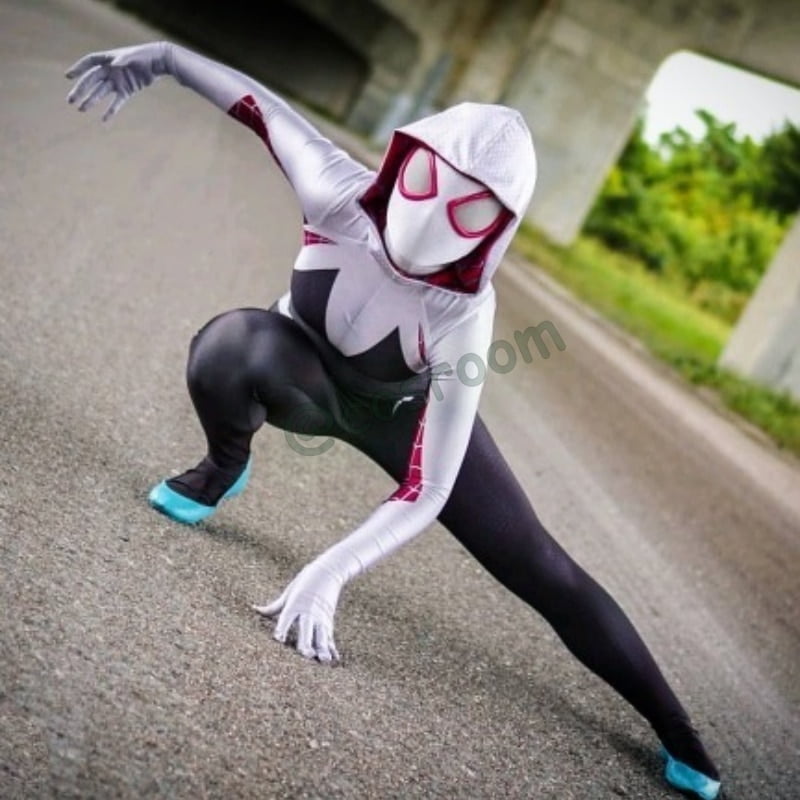 Spider Gwen Costume Spiderman Zentai Suit Spandex Bodysuit Into The ...