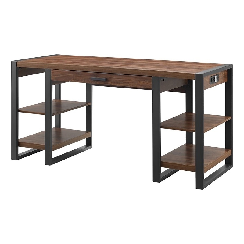 Pemberly Row 60" Industrial Wood Computer Desk in Dark Walnut - Walmart.com