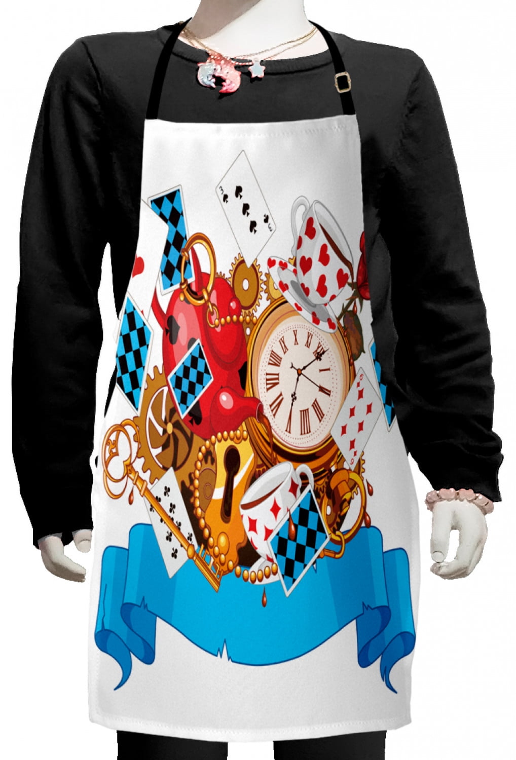 Alice in Wonderland Kids Apron, Mad Design of Cards Clocks Tea Pots ...