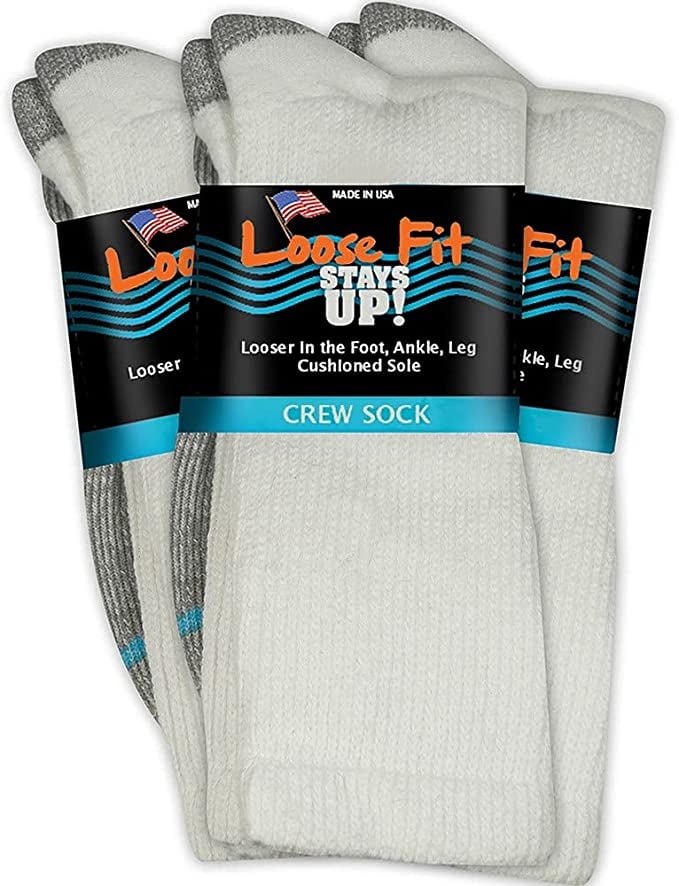 Loose Fit Stays Up Men's and Women's Casual Crew Socks (Pack of 3) Made ...