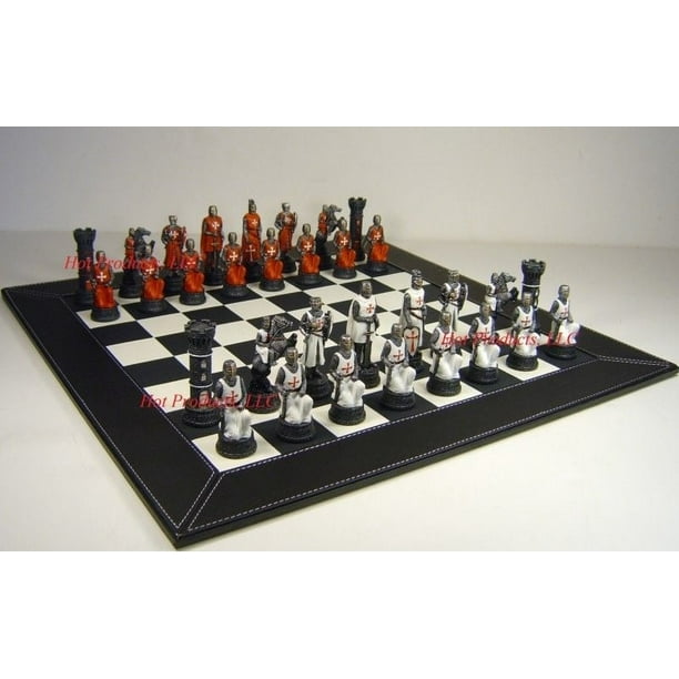 Medieval Times Crusades Red & White Maltese Chess Set Black Faux ...
