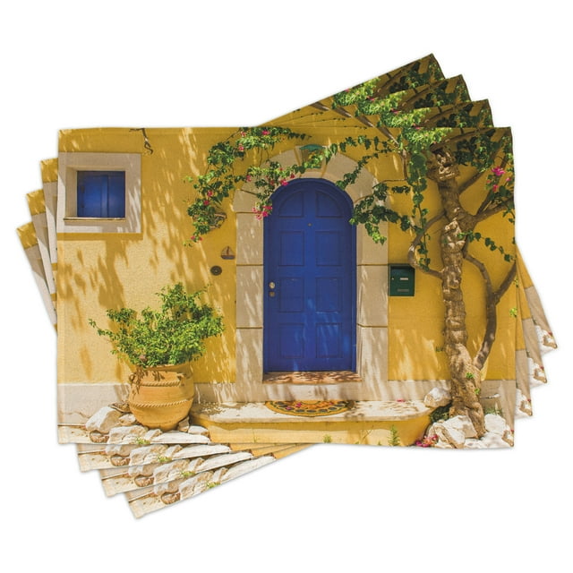 Ambesonne Yellow and Blue Place Mats Set of 4, Greek House, Standard ...