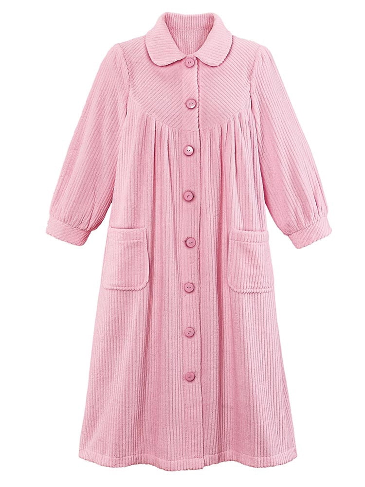 Collections Etc Women's Soft Plush Button Front Robe with Pockets 42"L ...