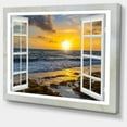 Designart 'Open Window to Bright Yellow Sunset ' Modern Seascape Canvas ...