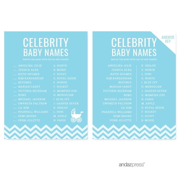 Celebrity Name Game Baby Blue Chevron Baby Shower Games, 20-Pack ...