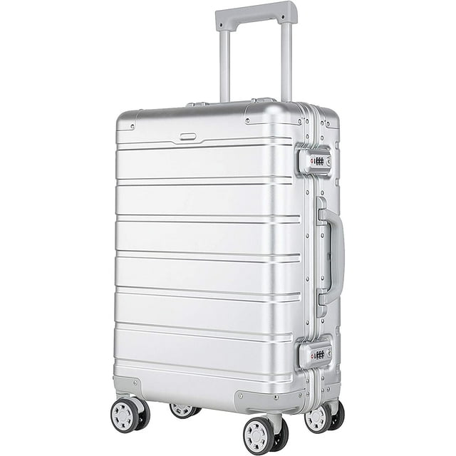 24" All Aluminum Luggage Luxury Spinner Hard Shell Suitcase Lightweight ...
