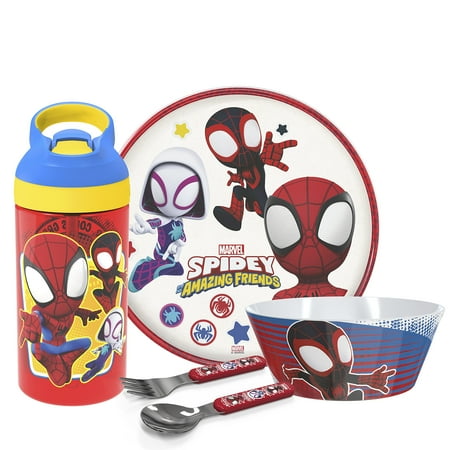 Zak Designs Marvel Spider-Man 5 Piece Set Includes Plate, Bowl, Water ...