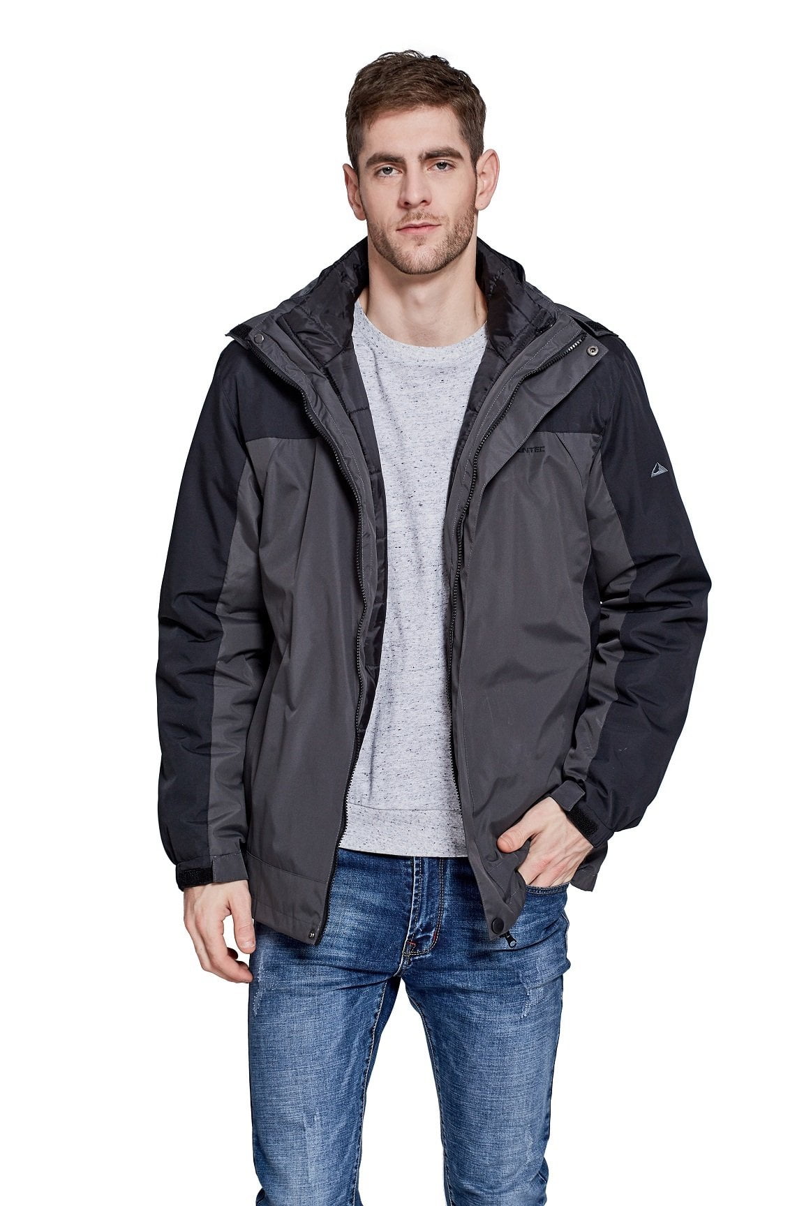 Men's 3-IN-1 MOUNTAIN LIGHT HOODED JACKET 3 in 1 Windbreaker Winter ...