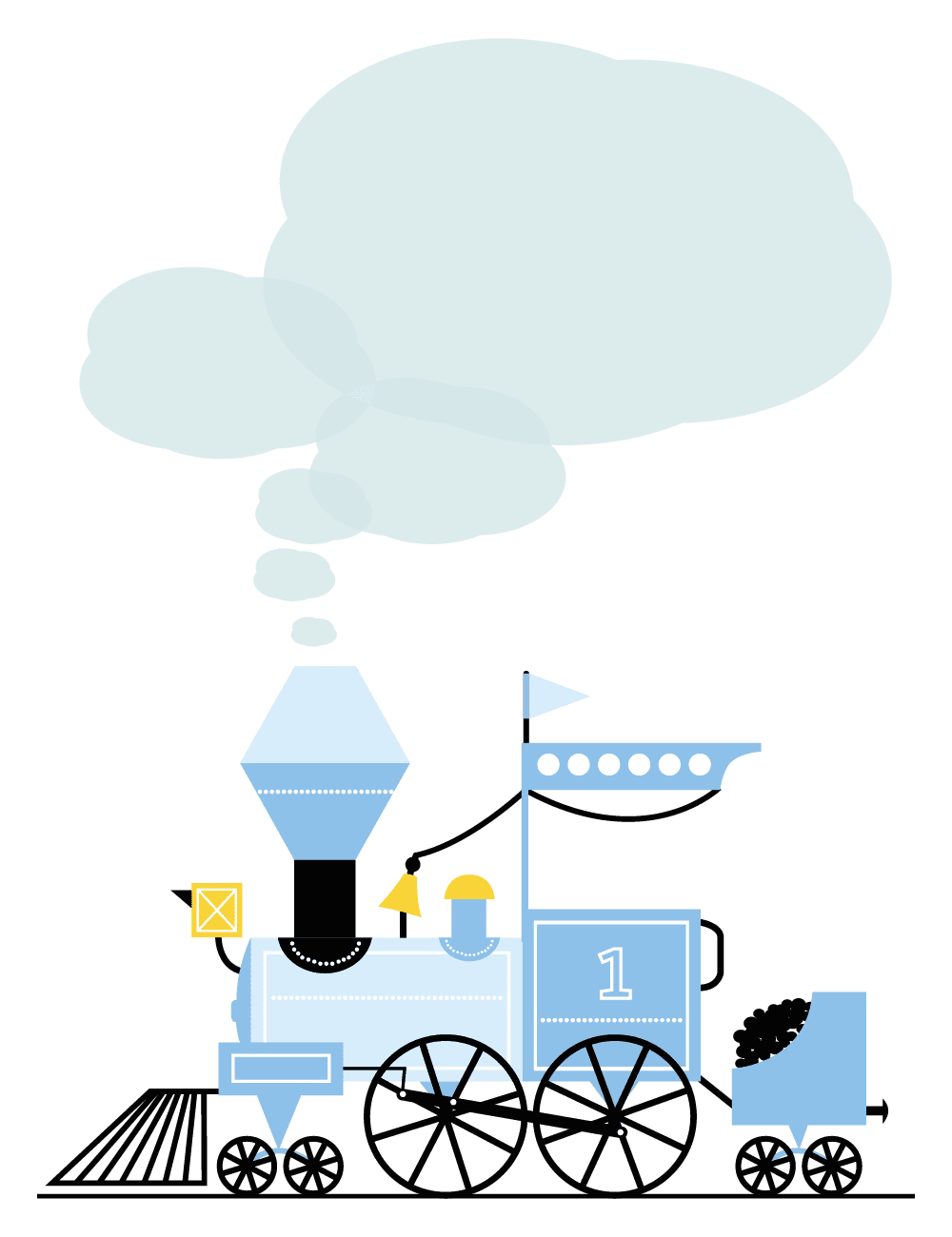 Beautiful and Geometric Art Design of a Blue Coal Train with Smoke ...