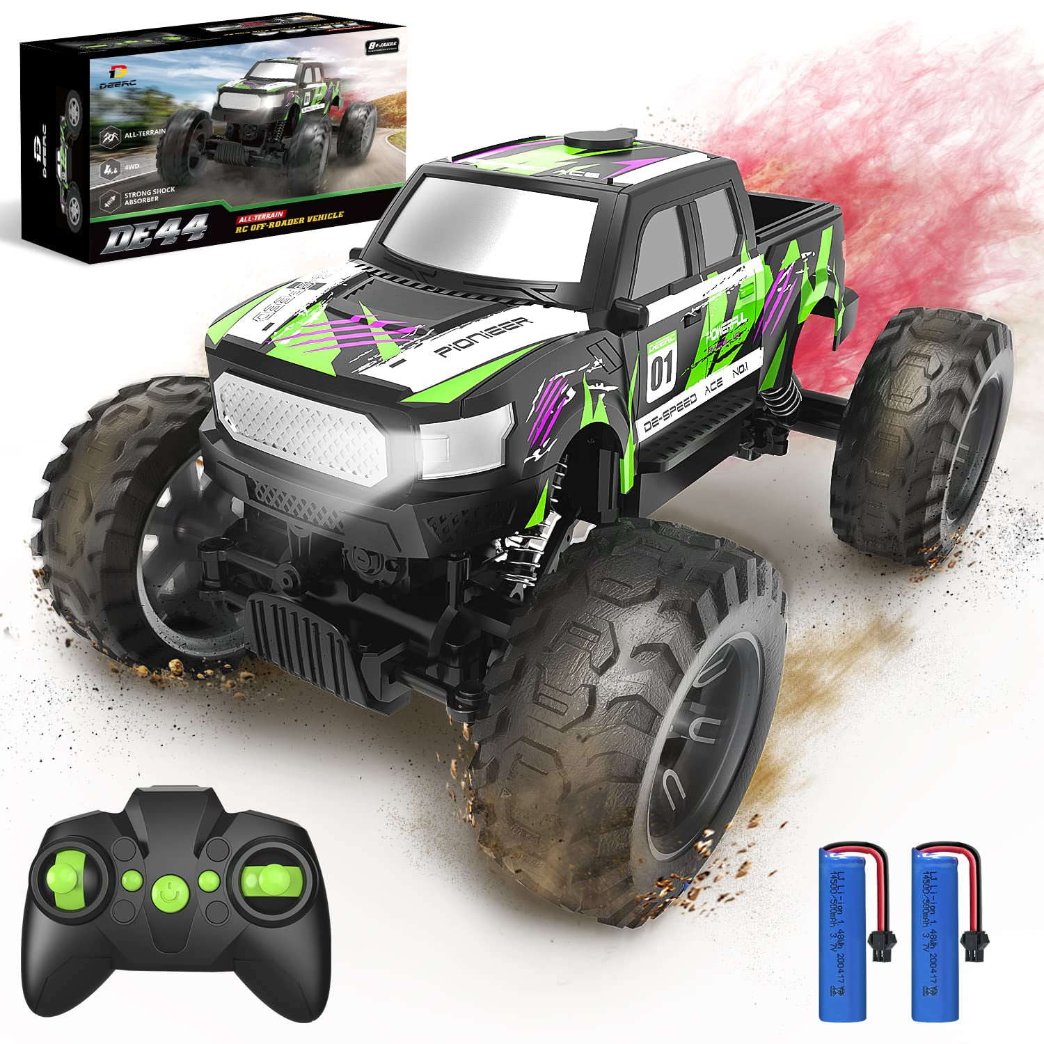 DE44 Remote Control Monster Truck with Fog Mist, Dual Motors Off Road ...