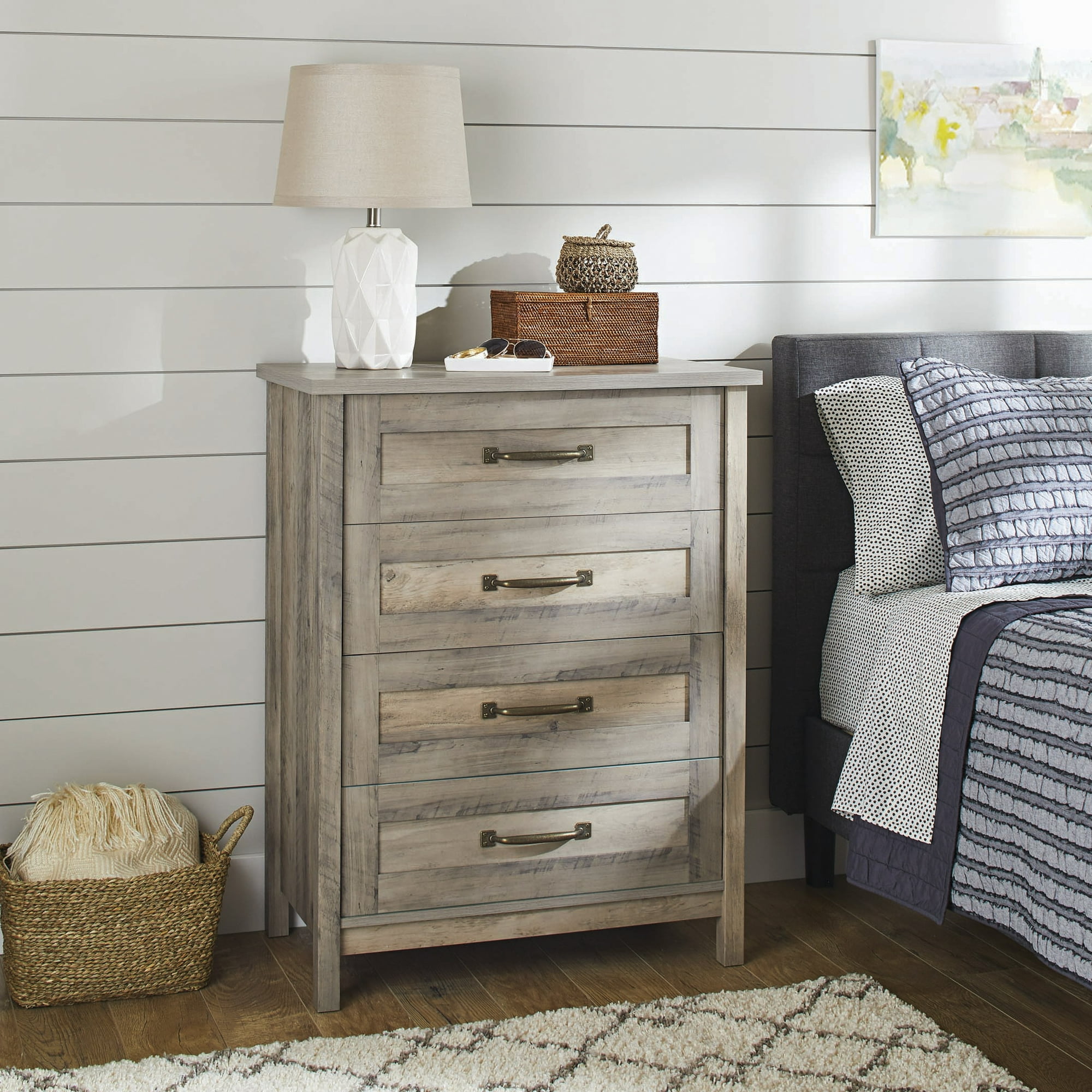 Better Homes & Gardens Modern Farmhouse 4-Drawer Chest, Rustic Gray ...