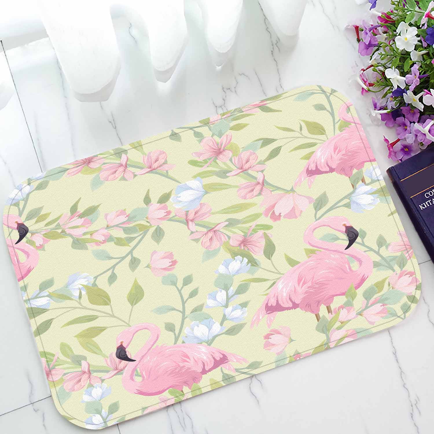 PKQWTM Gentle Pink Flowers And Flamingo Home Decor Floor Mat Area Rug ...