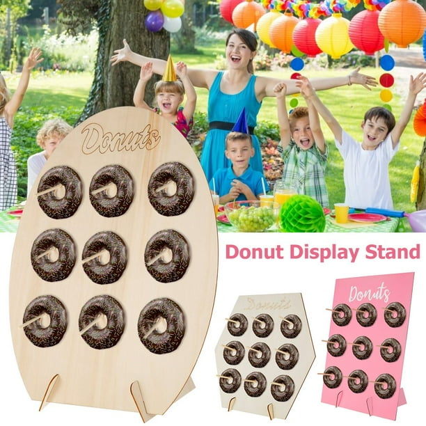 AMERTEER Wooden Donut Stand Doughnut Holder with 9 Support Bars ...