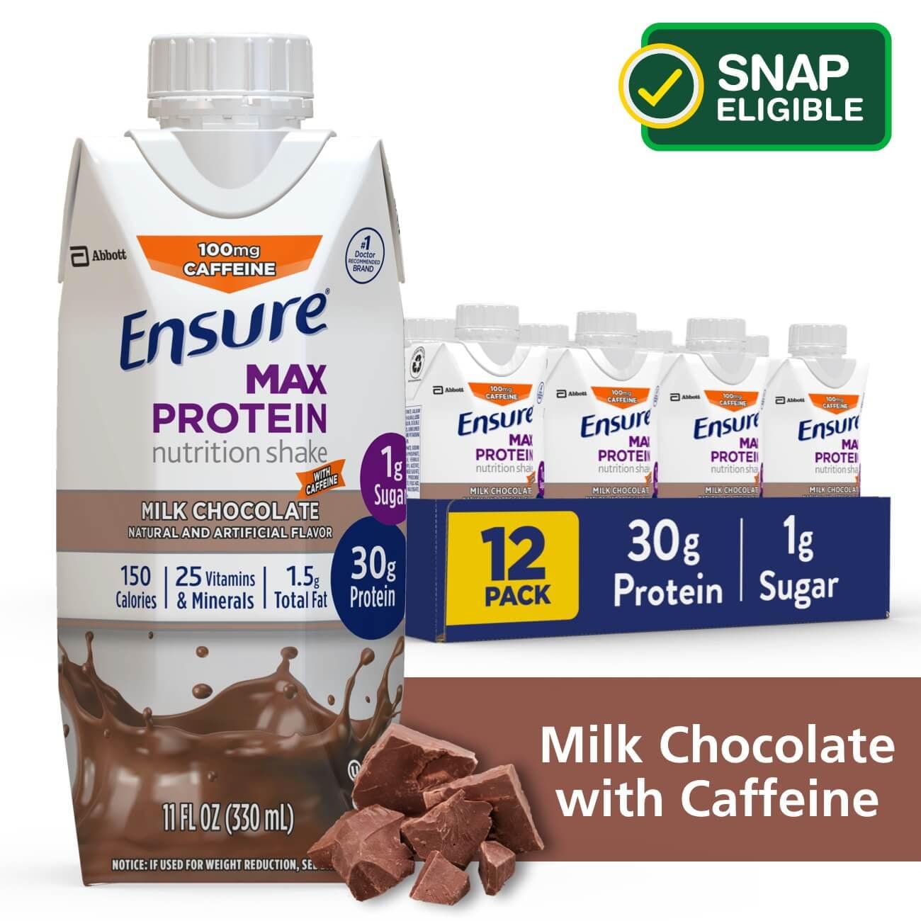 Ensure Max Protein Nutrition Shake, Milk Chocolate with Caffeine, 11 fl ...