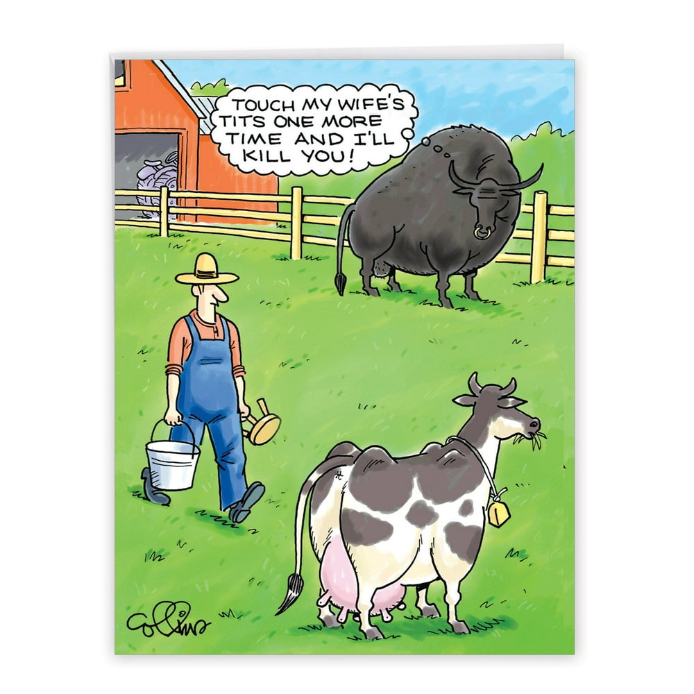 Big Funny Birthday Card (8.5" x 11") - Hilarious Jealous Bull, Farmer ...