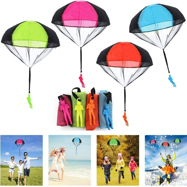 Parachute toys kids, 4 pieces skydiver hand throwing parachute outdoor ...